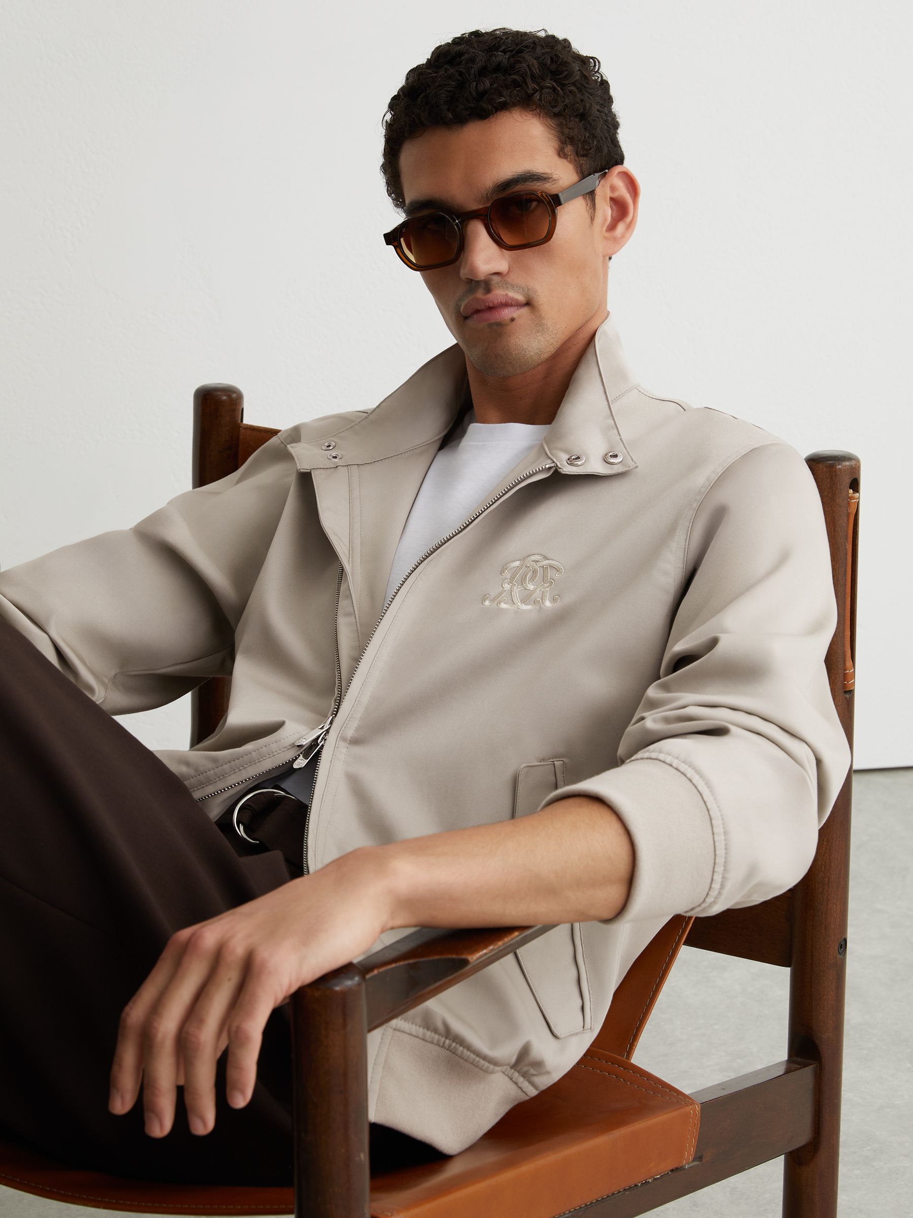 REISS Hodson Monogram Embroidered Harrington Jacket